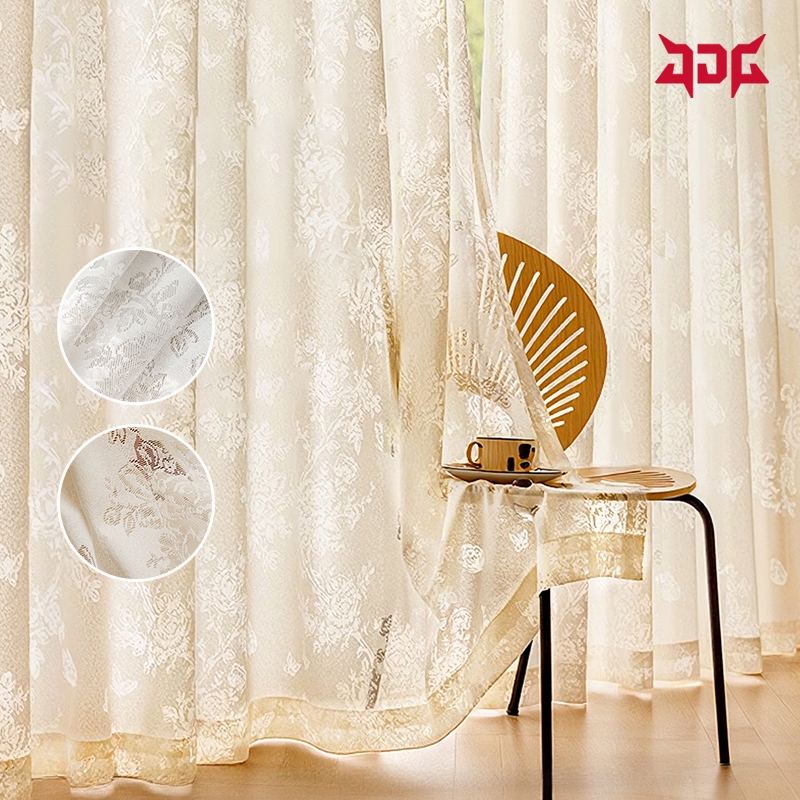 JDG Floral Lace Sheer Curtain With Design,5/7ft Luxury Butterfly ...