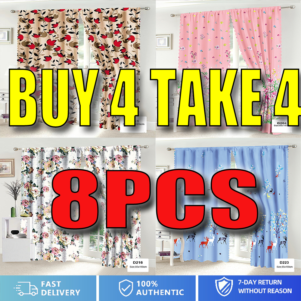 Buy 4 Take 4=8Pcs Curtain For Room Makapal 85*190cm Curtain Sale For ...
