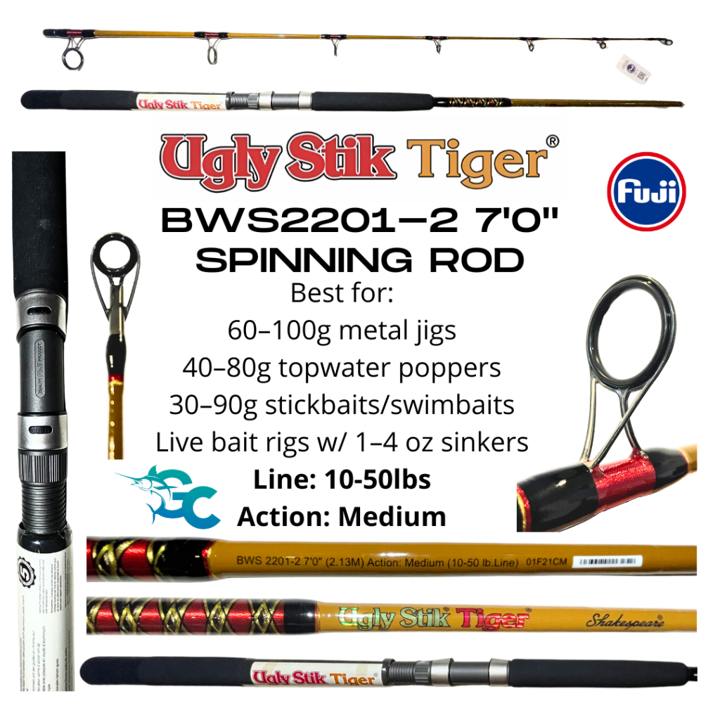 Ugly Stik Tiger 7’0” Spinning Rod – BWS 2201-2 Heavy Duty Inshore Rod ...