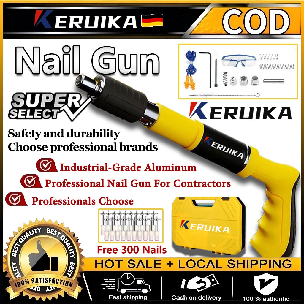 【Free 300 Nails】KERUIKA Nail Gun Manual Steel Nail Gunner Heavy Duty ...