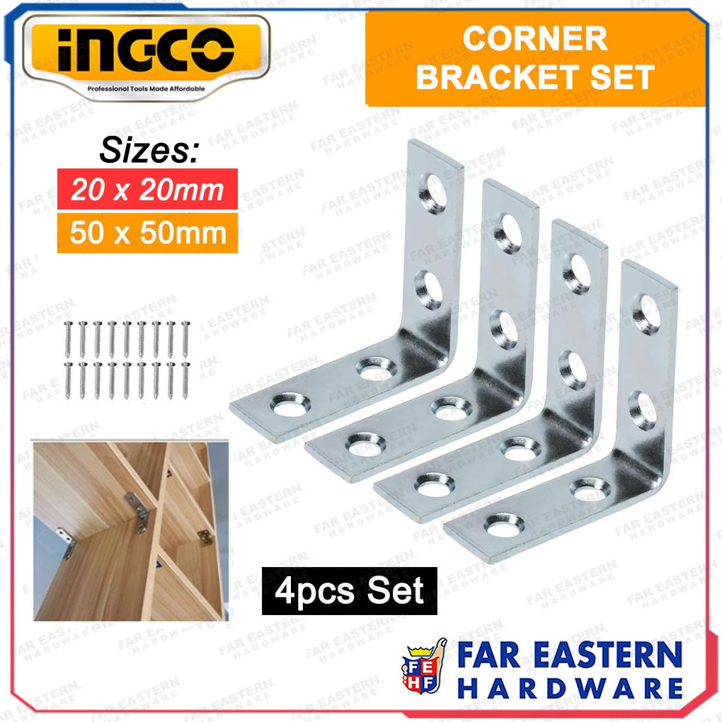 INGCO Corner Shelf Bracket Wall Mounted Metal Support Brace 4pcs / Set ...