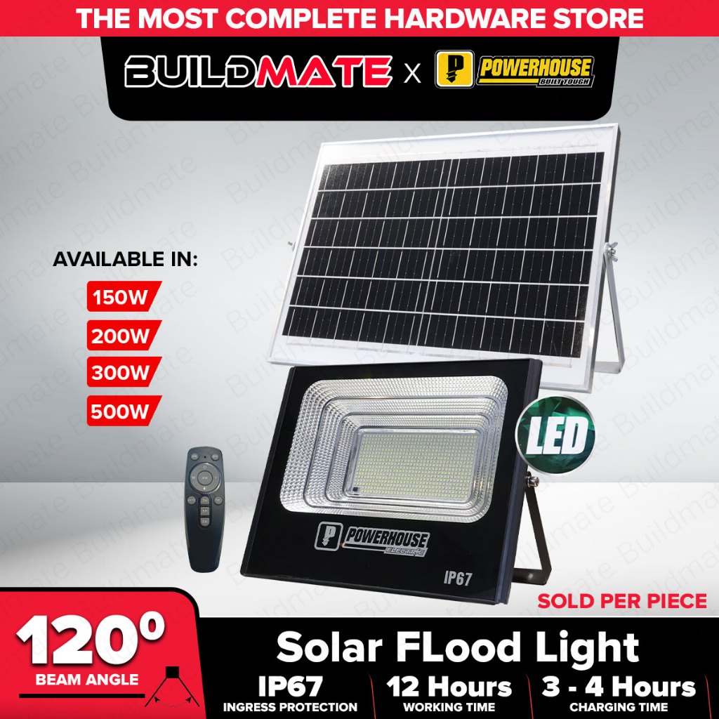 BUILDMATE Powerhouse 150W/ 200W/ 300W/ 500W LED Solar Flood Light ...