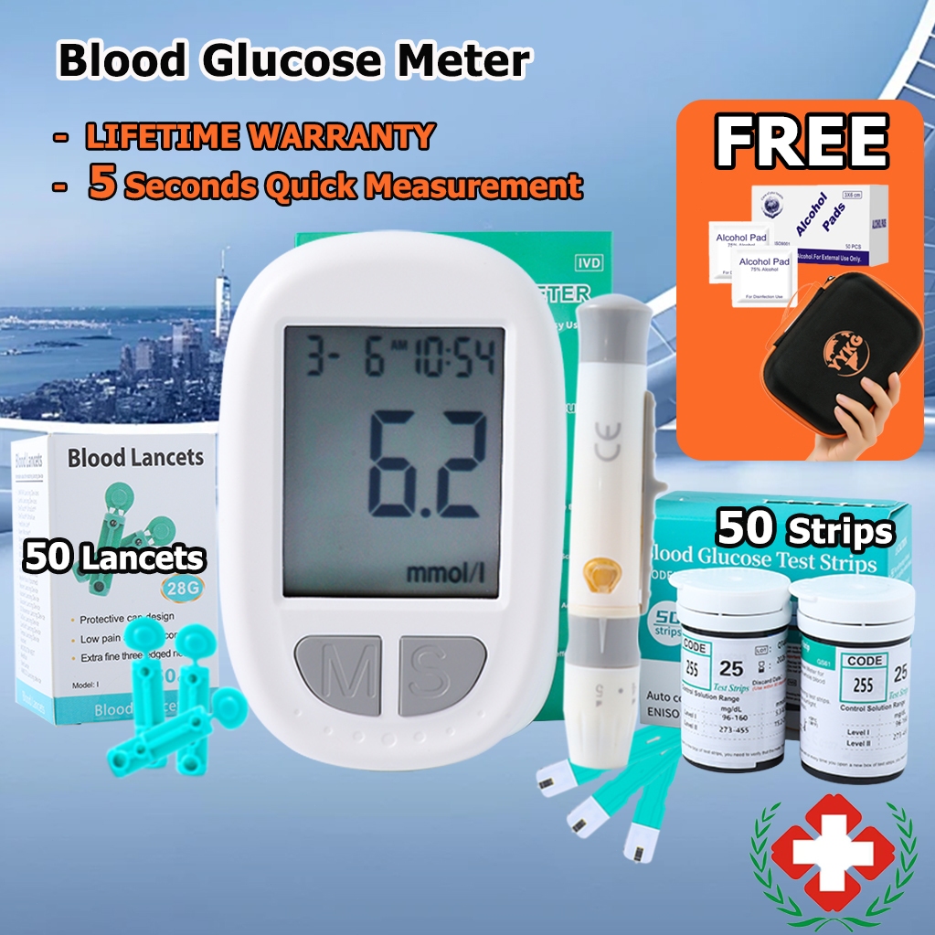 Blood Sugar Test Kit Free 50pcs Strips & 50pcs Lancets Glucose Meter ...