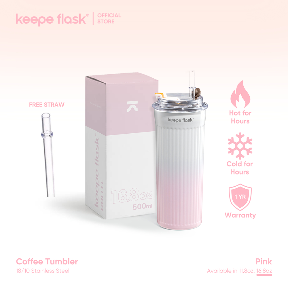 [Name Engraving] Keepe Flask Pink Coffee Mug Leakproof Stainless Steel ...