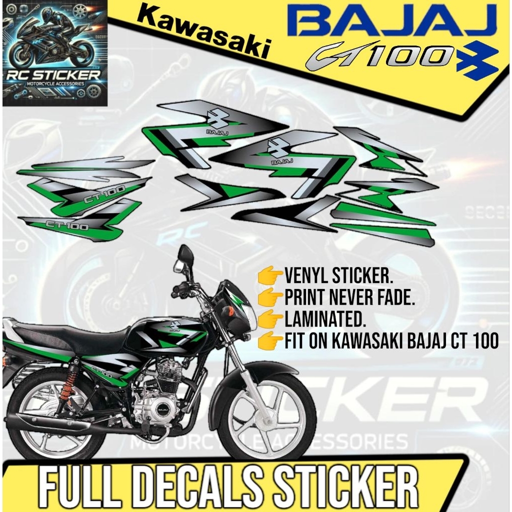 BAJAJ CT100 FULL DECALS STICKER ACCESSORIES / KAWASAKI CT100 STICKER ...