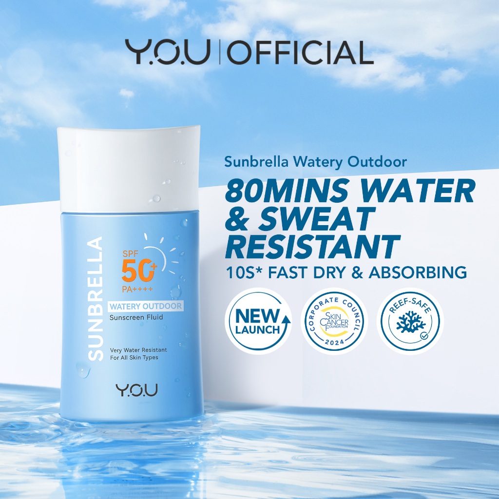 Y.O.U SUNBRELLA Watery Outdoor Sunscreen Fluid SPF50+ PA++++ 30ml | Sun ...