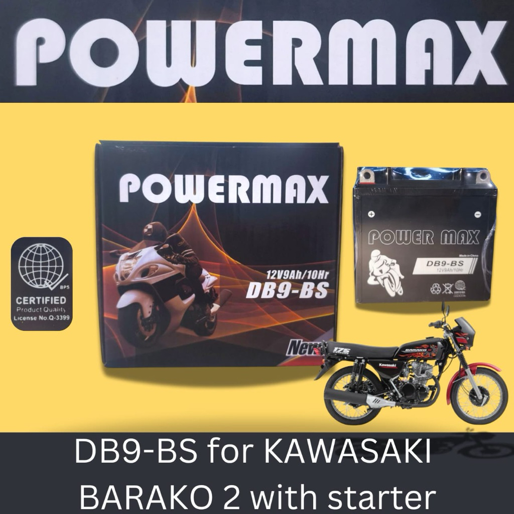 DB9-BS (12N9-BS) POWERMAX Motorcyce Battery (KAWASAKI BARAKO 2 W ...