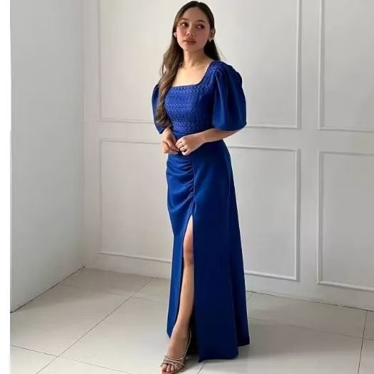 Carnation Modest Modern Filipiniana Maxi Dress with Lacey Chest & Semi ...