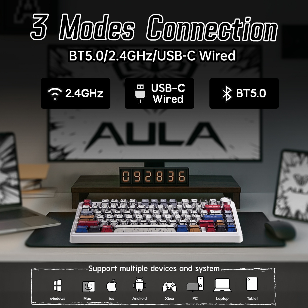 Zeus x Aula F75 Mechanical Keyboard Tri-Mode Bluetooth/2.4GHz/Type-CRGB ...