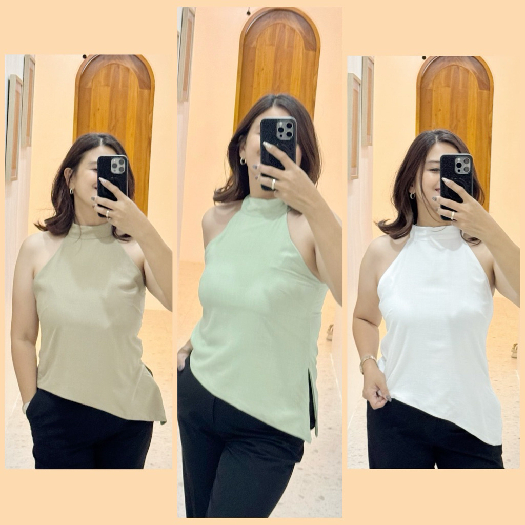 UNIQ.MNL Cassandra Top Casual Double Lining Soft Linen Halter ...