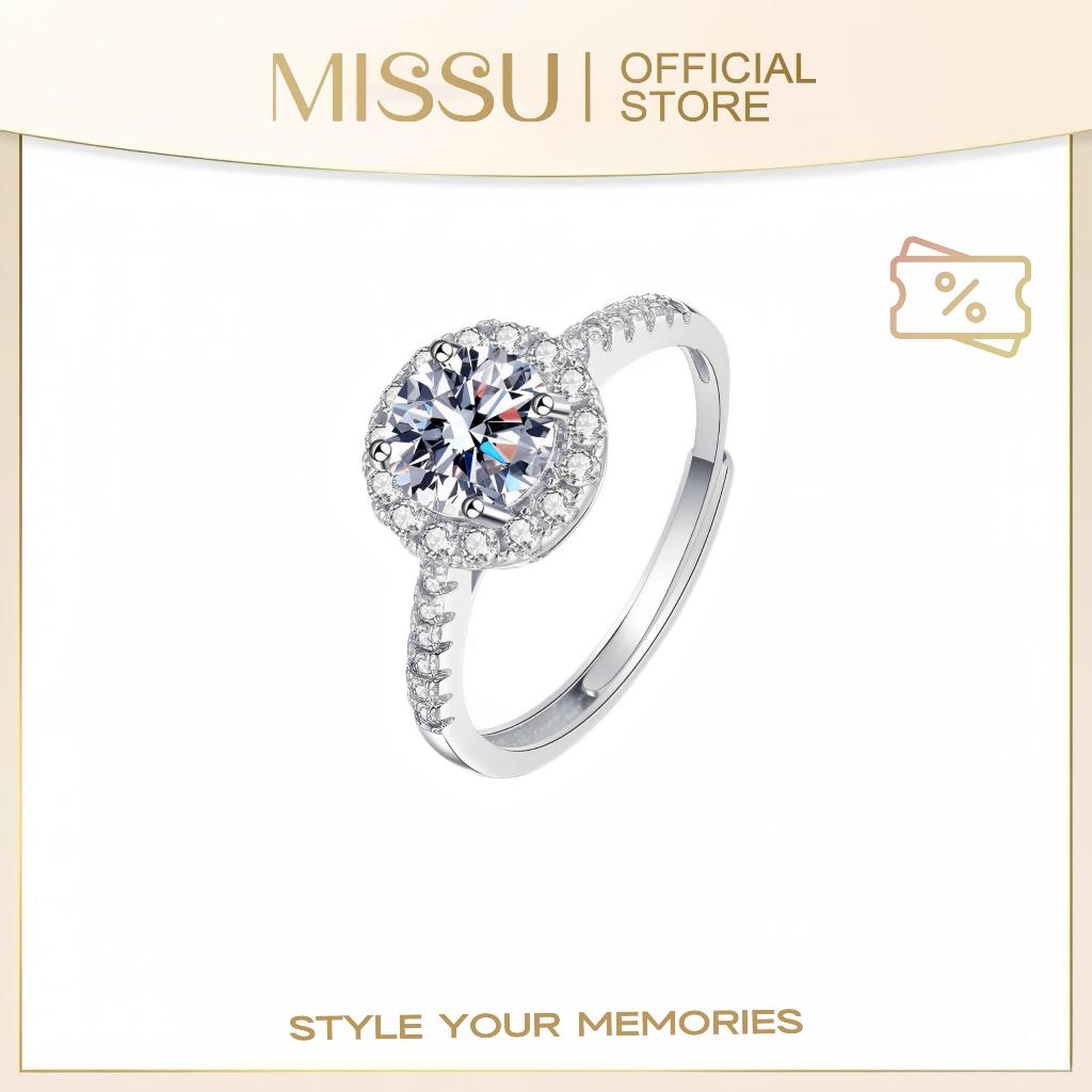 Missu 925 Silver Halo Diamond Promise Ring for Women Adjustable Wedding ...
