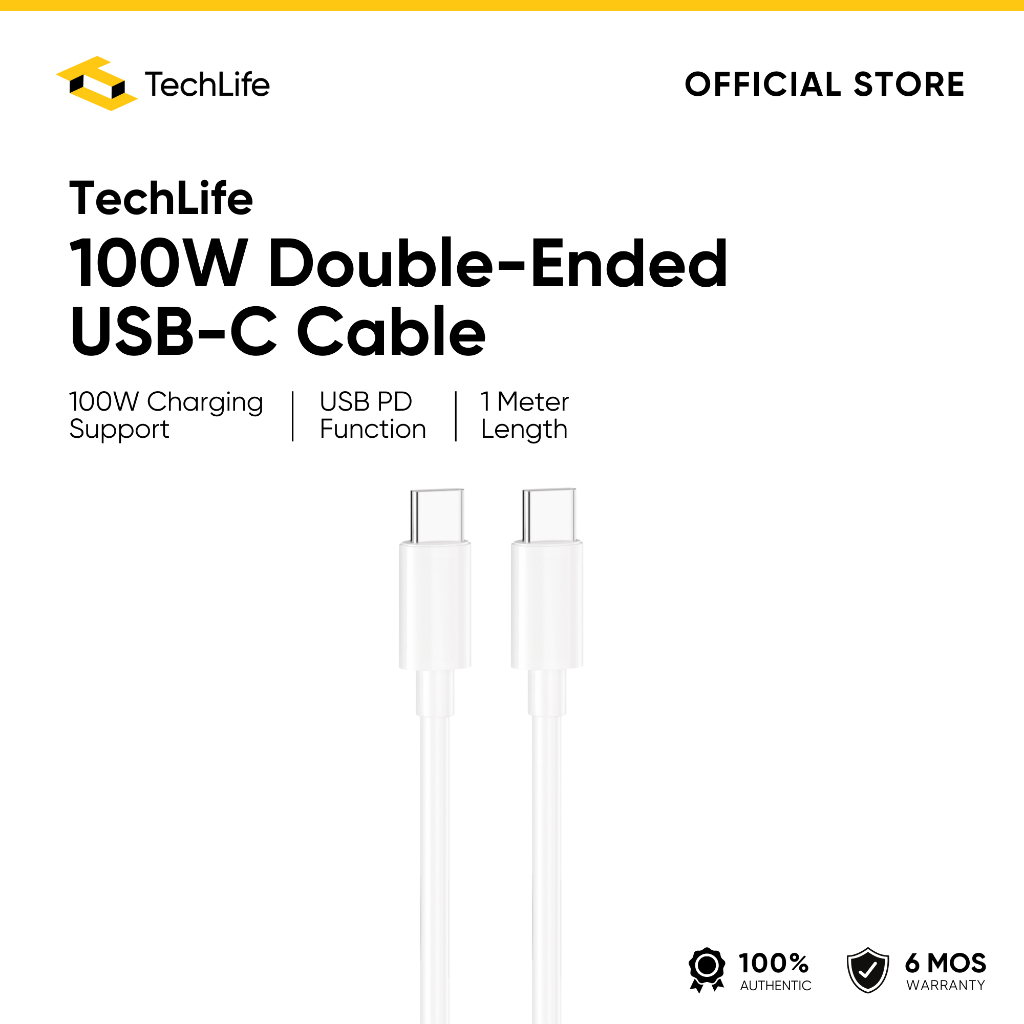 TechLife 100W Double-Ended USB-C Cable l USB PD Function l high-speed ...