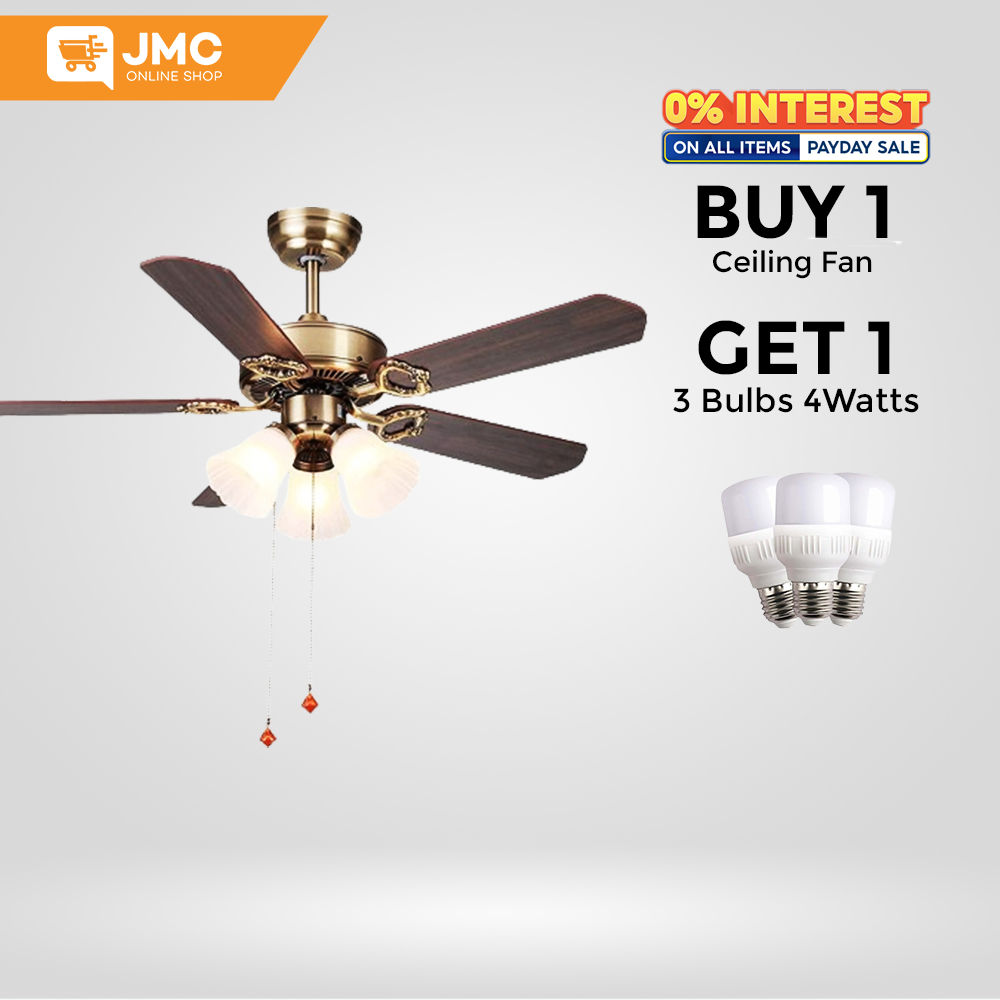 JMC [ FREE BULB ] 42cm Ceiling Fan Gold Chandelier American Retro ...