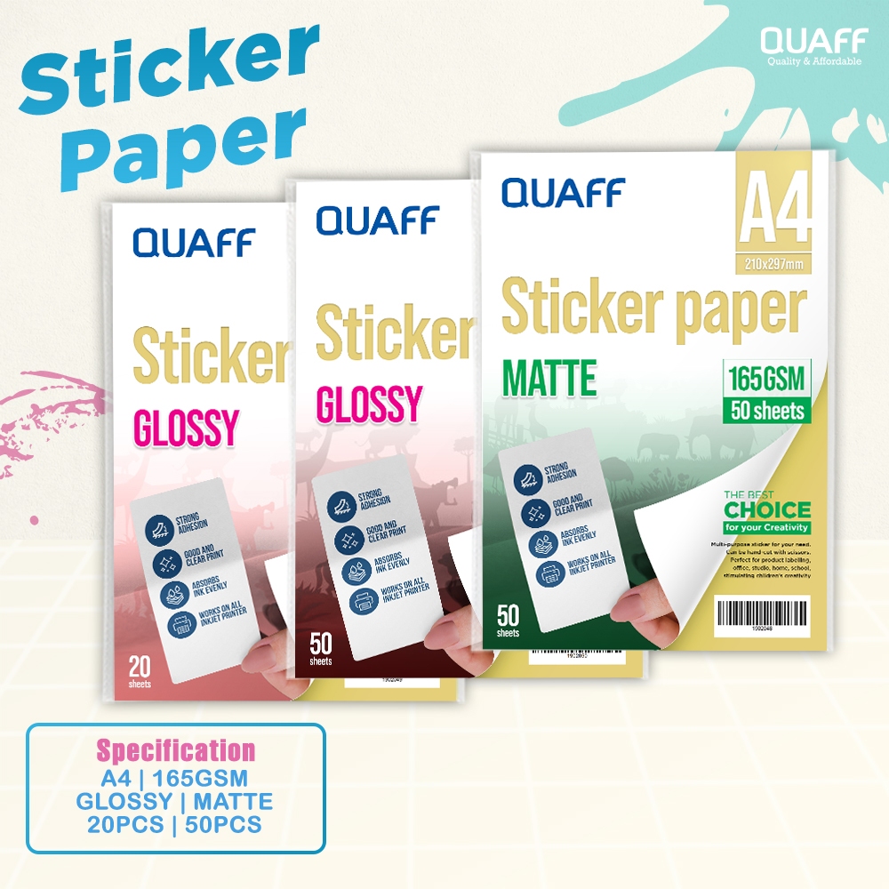 Quaff Sticker Paper A4 Size 165gsm Matte/Glossy Inkjet Sticker Paper ...