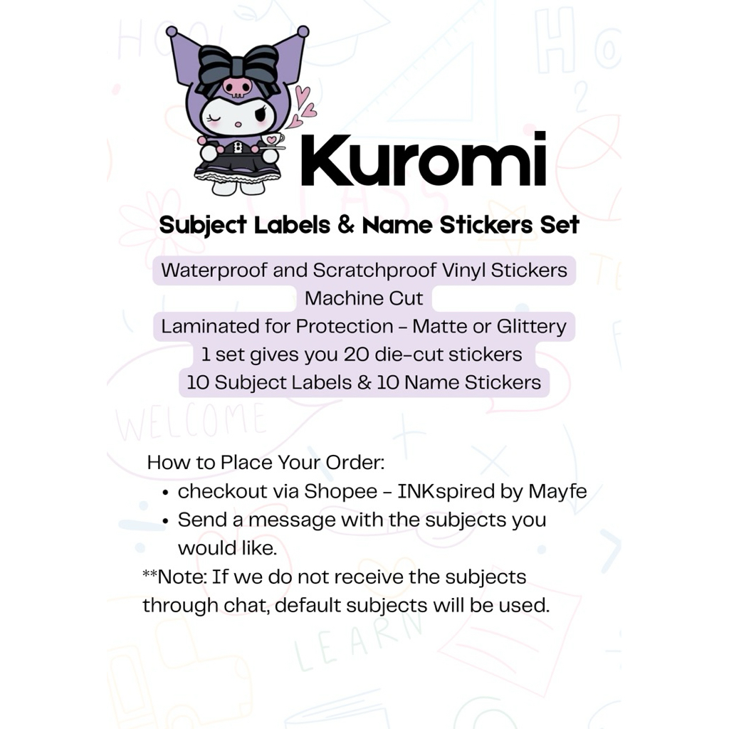 Kuromi Subject Labels and Name Stickers | Shopee Philippines