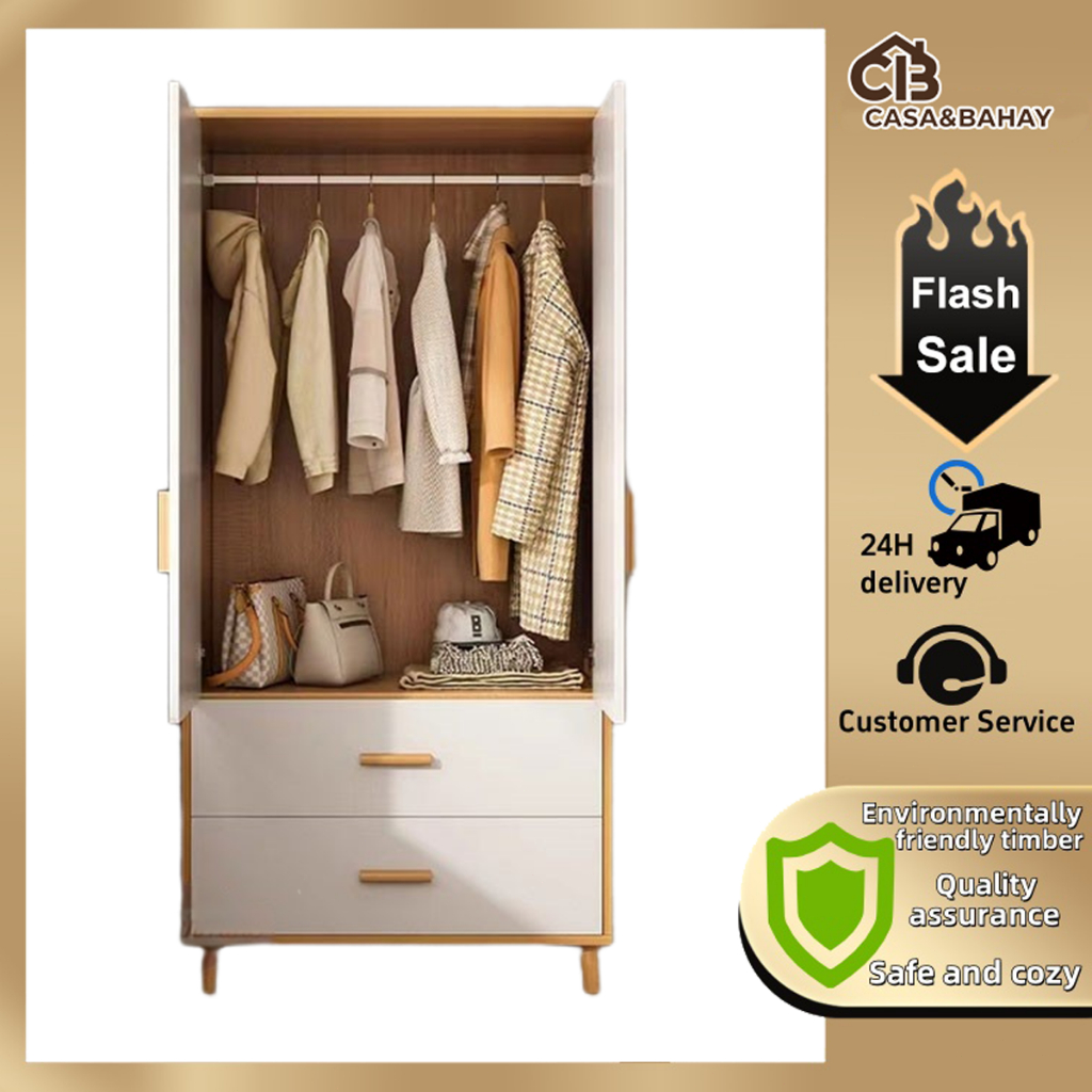 Wardrobe Cabinet Solid Wood 2 Doors And 2 Drawers Yellow Multifunction ...