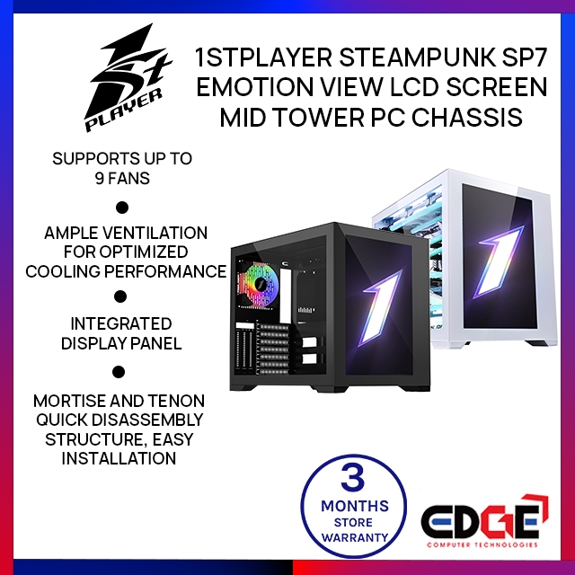 EDGE | 1STPLAYER Steampunk SP7 Emotion View LCD Screen Mid Tower PC ...