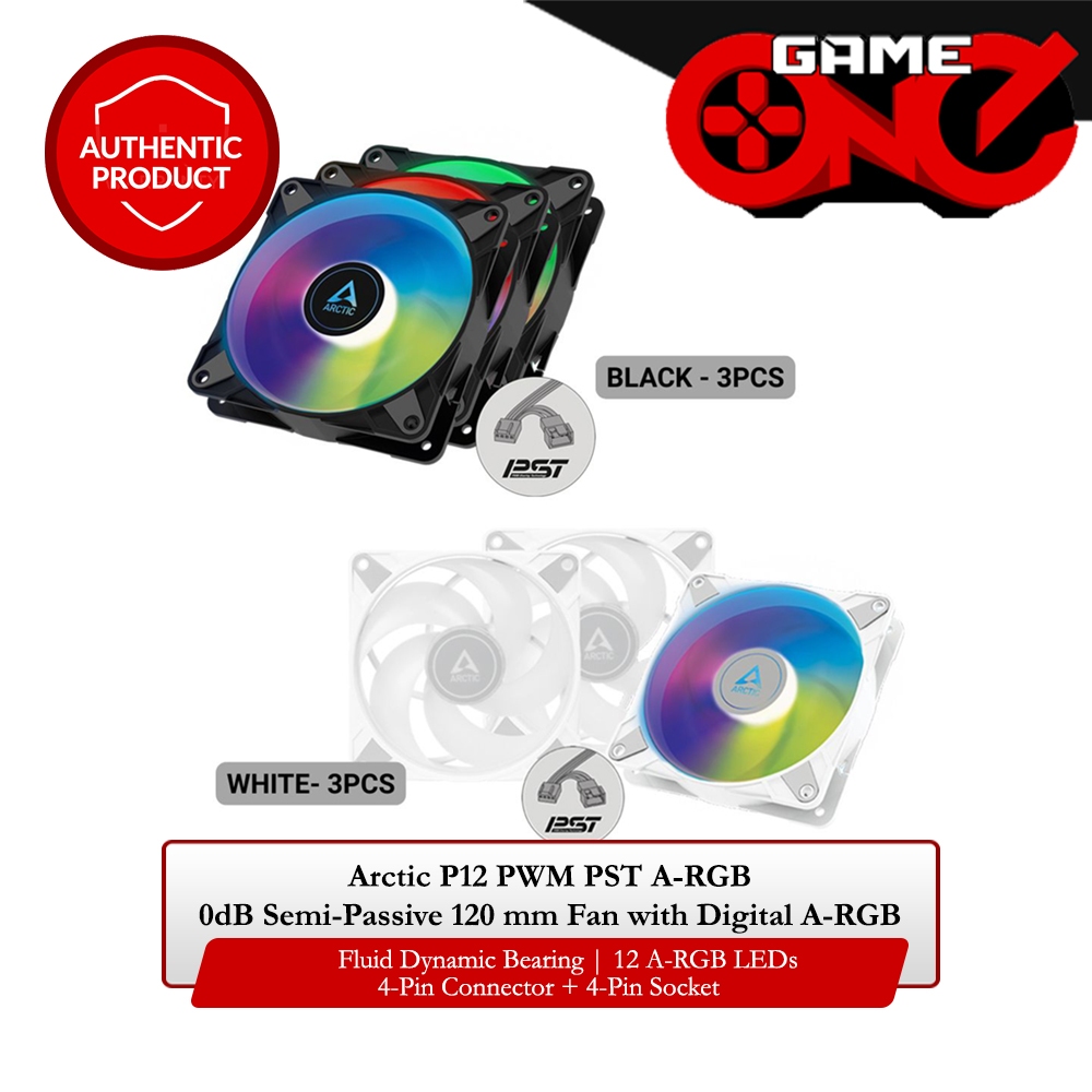 Arctic P12 PWM PST A-RGB 0dB Semi-Passive 120 mm Fan with Digital A-RGB ...
