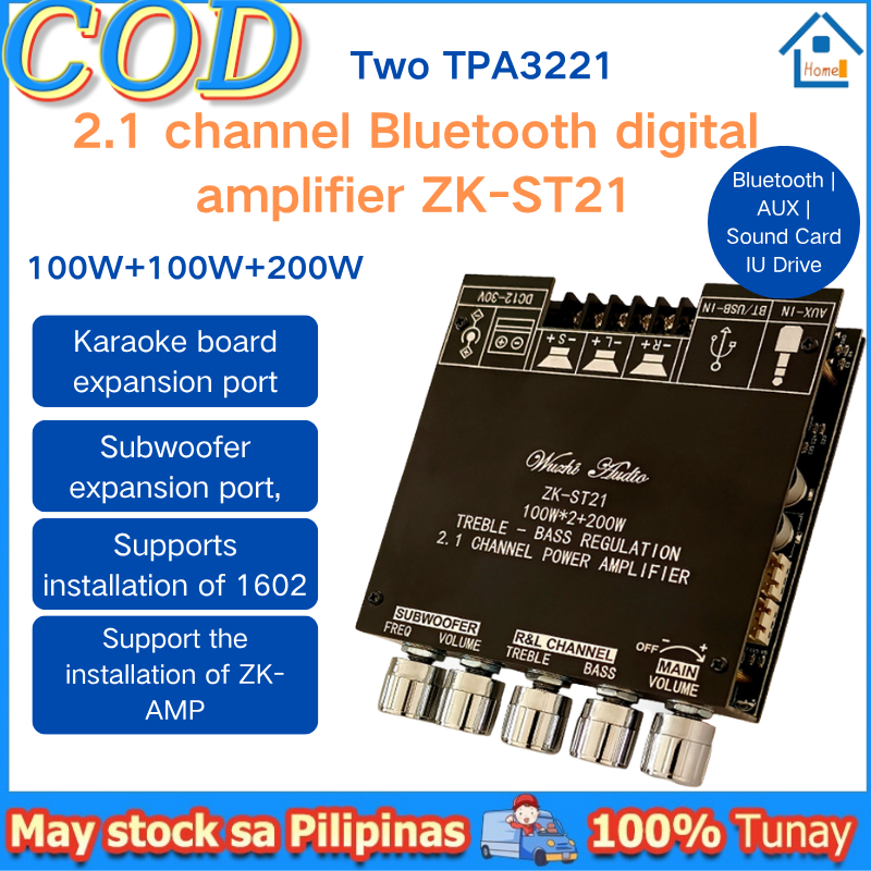 ZK-ST21 2.1 channel Bluetooth power amplifier board 100W+100W+200W two TI original cores TPA3221 ...