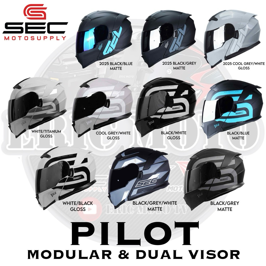 ORIGINAL sec pilot helmet modular and dual visor with FREE extra clear ...