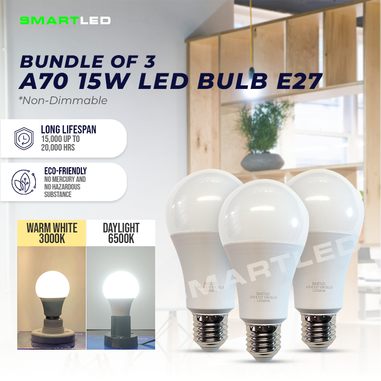 SMARTLED A70 15W LED Bulb Light E27 (BUNDLE OF 3) | Shopee Philippines