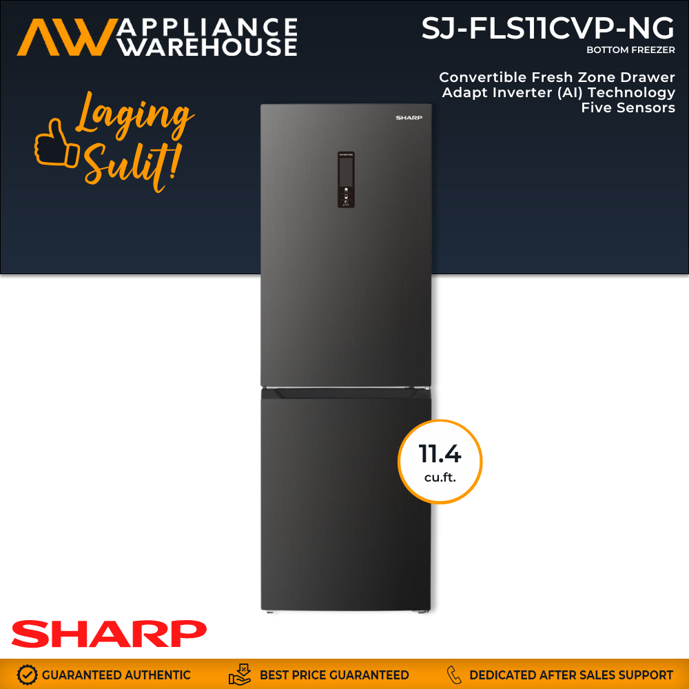 Sharp SJ-FLS11CVP-NG (11.4 cu.ft) 2 Door No Frost Inverter Bottom ...