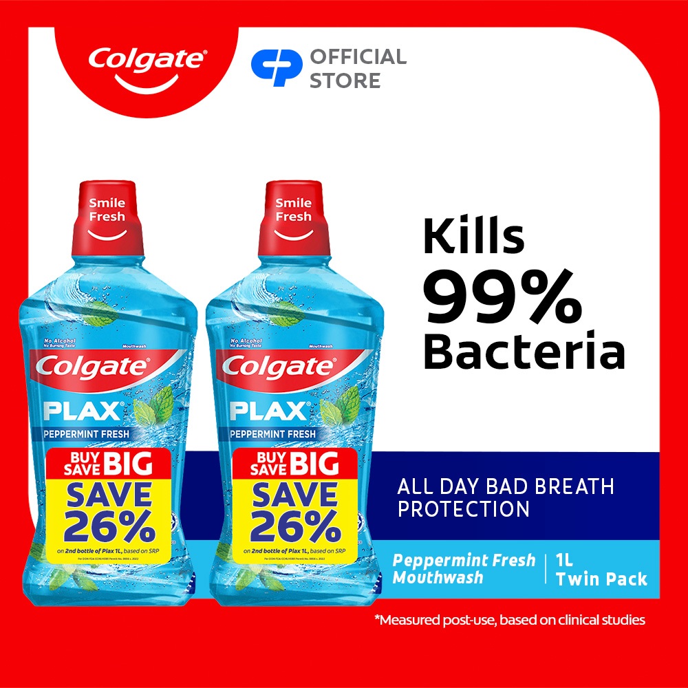 Colgate Plax Antibacterial Mouthwash Peppermint, No-Alcohol, Long ...