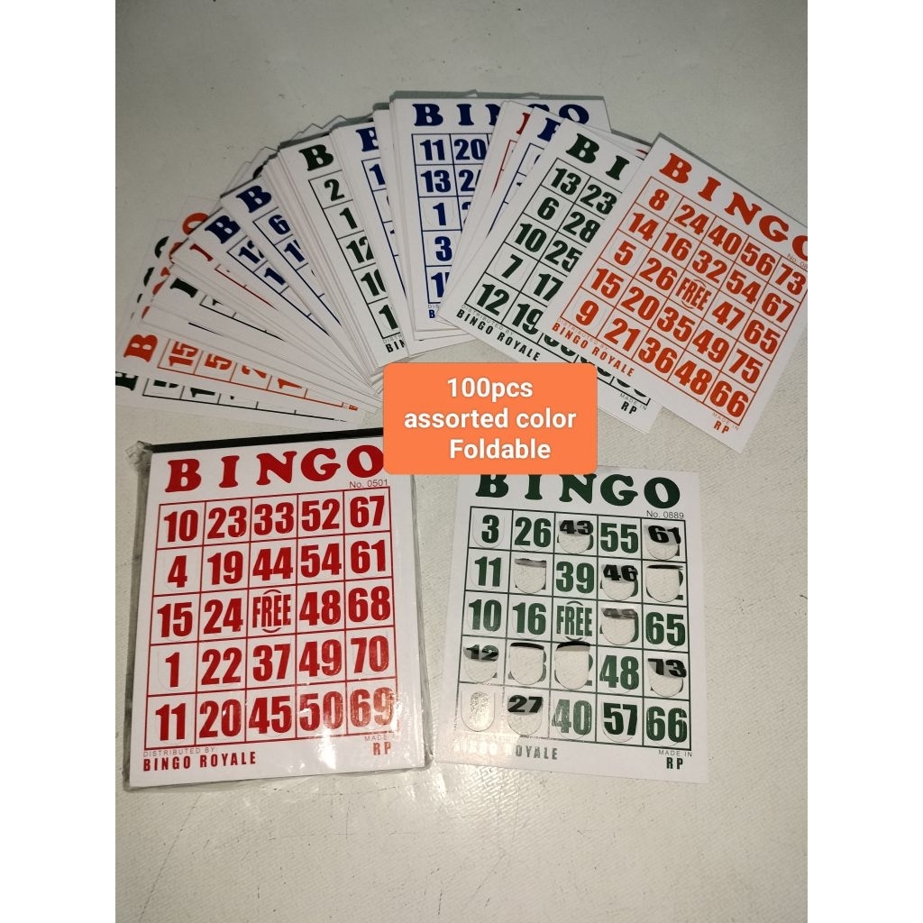 100pcs small foldable bingo card game card assorted color ( bingo ...