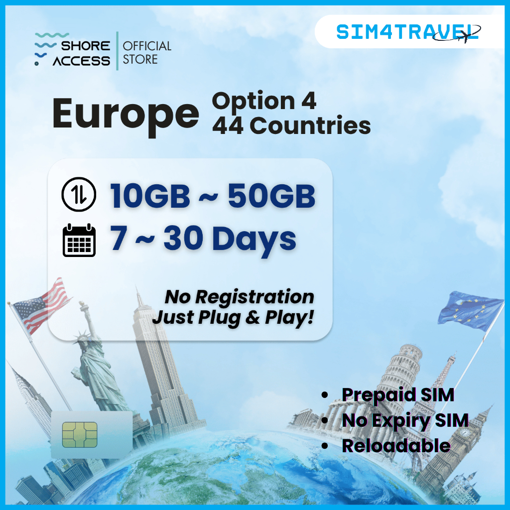 Europe+USA 44Countries DATA Roaming SIM 10GB~50GB | 7Days~30Days ...