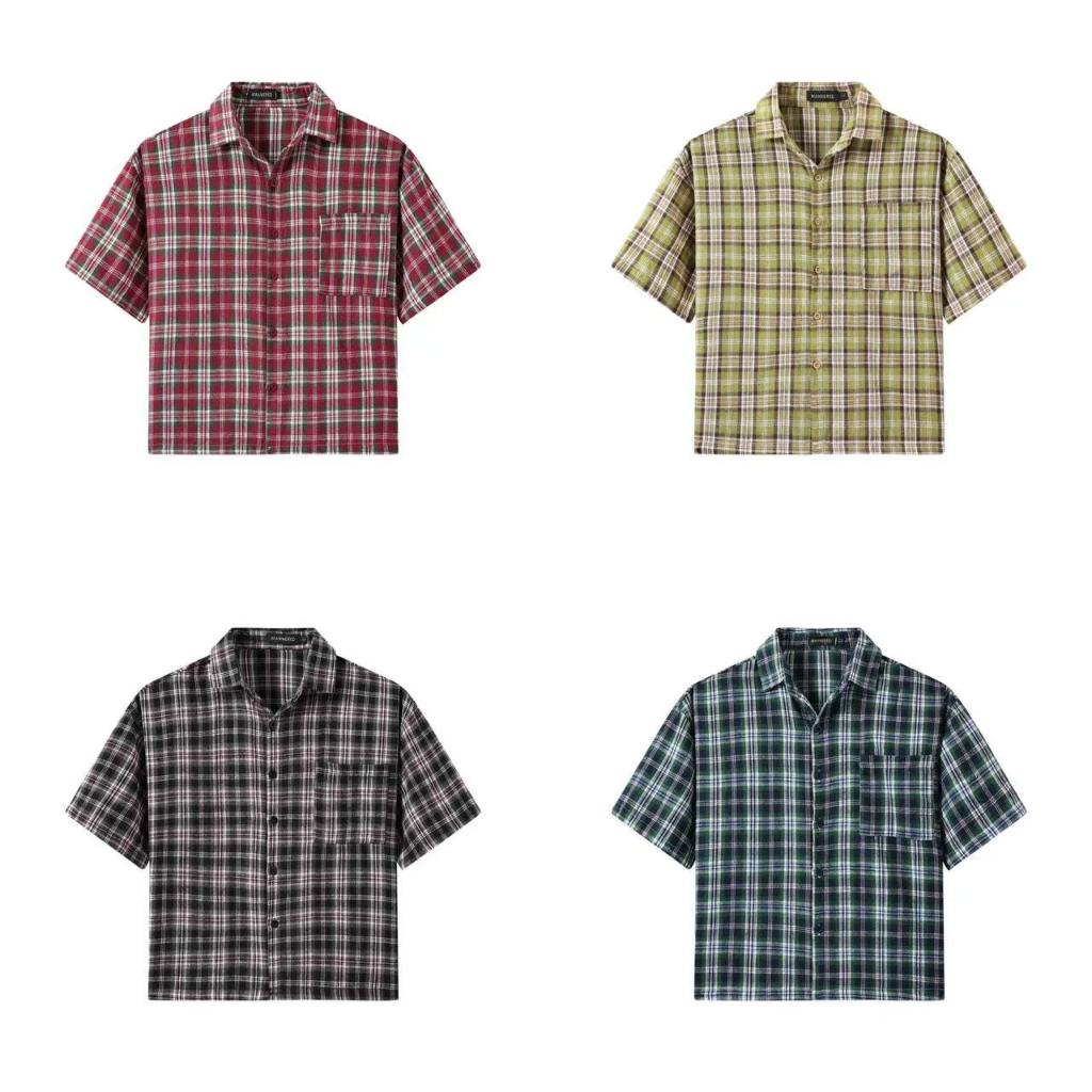 HUILISHI X MANNERED Boxy Shirt for Men Cropped Polo Box Fit Plaid ...