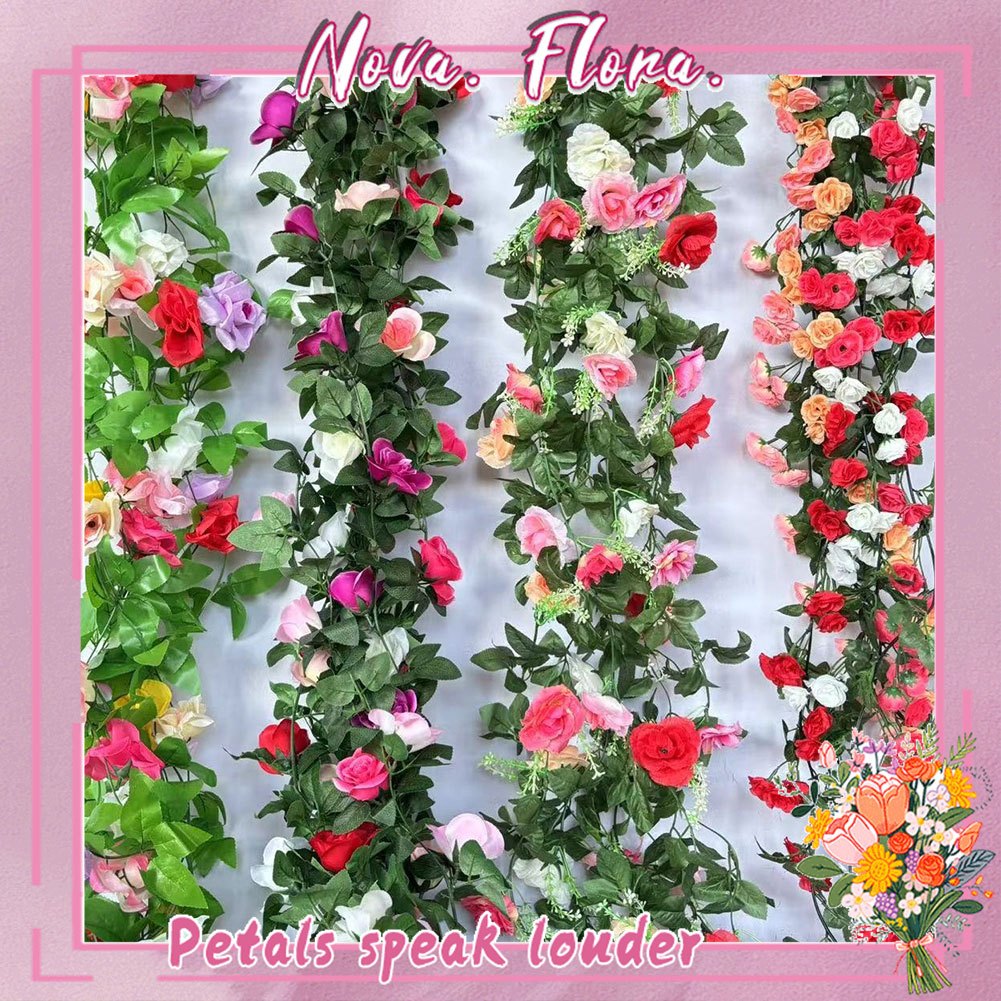 Artificial Silk Rose Flower Vine With Green Leaves Home Wedding Party ...