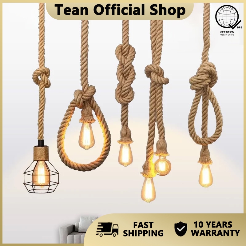 Pendant Light Retro Hemp Rope Iron Cage Drop Light for Bar Counter Cafe ...