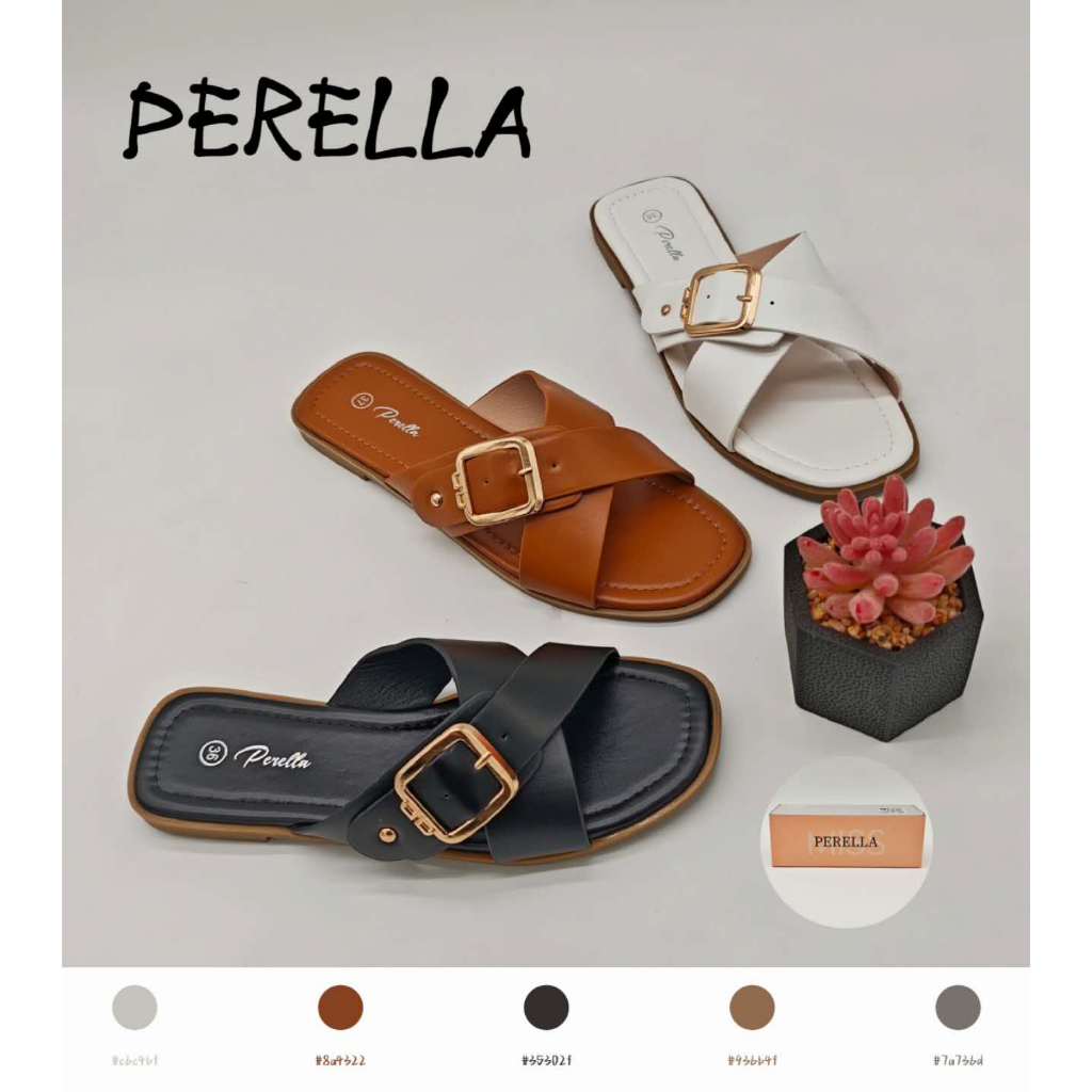 PERELLA Leather Cross Strap Flat Slide Sandals for Women Casual Wear ...