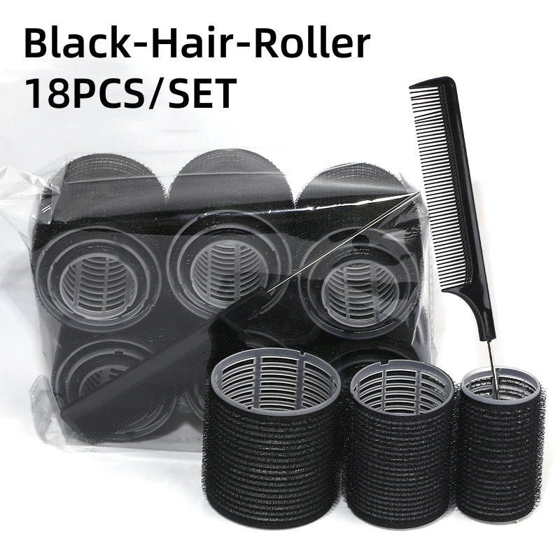 18PCS/SET Black Hair Roller Multiple Size Magic Pro Hair Black Rollers ...