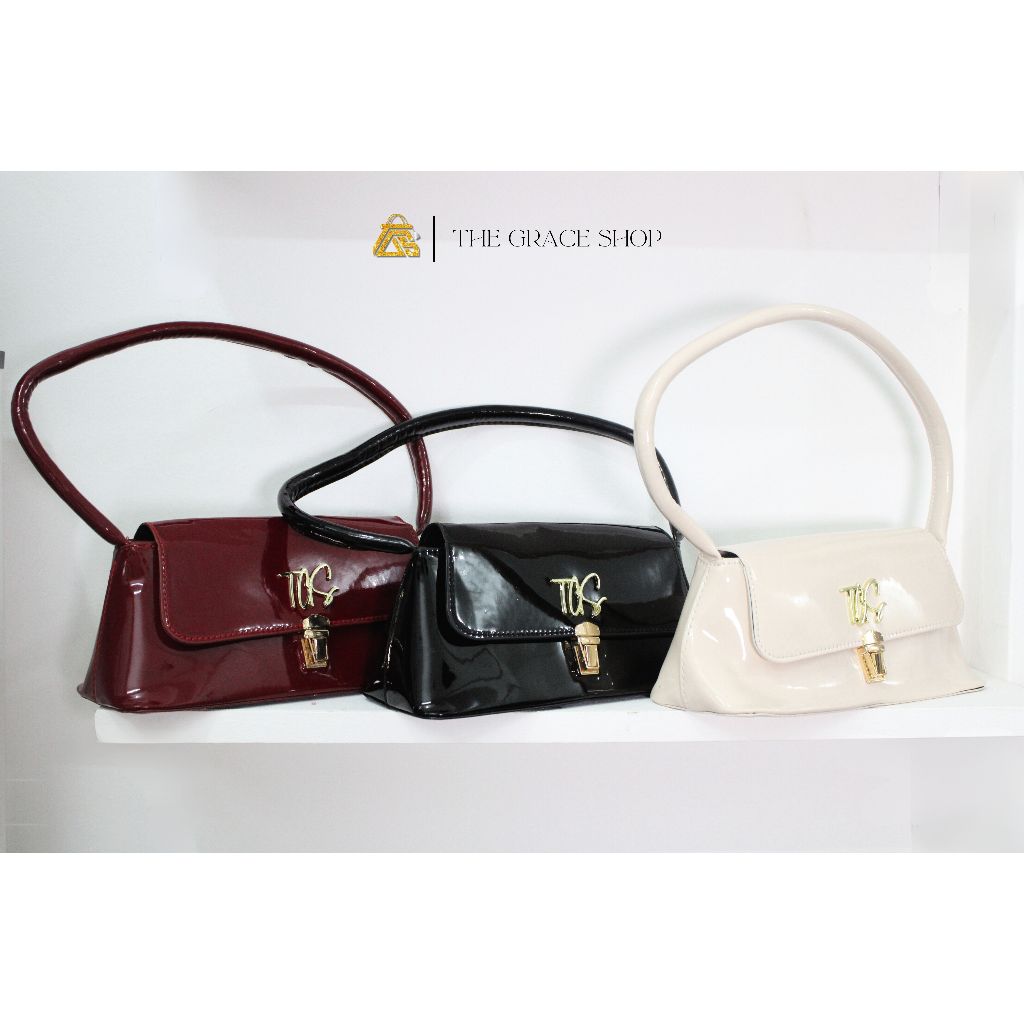 TGS Glossy Leather Baguette Shoulder Bag | Shopee Philippines