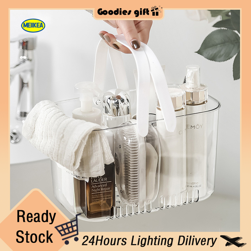 COD Shower Plastic Storage Baskets With Handle Transparent Organizer ...