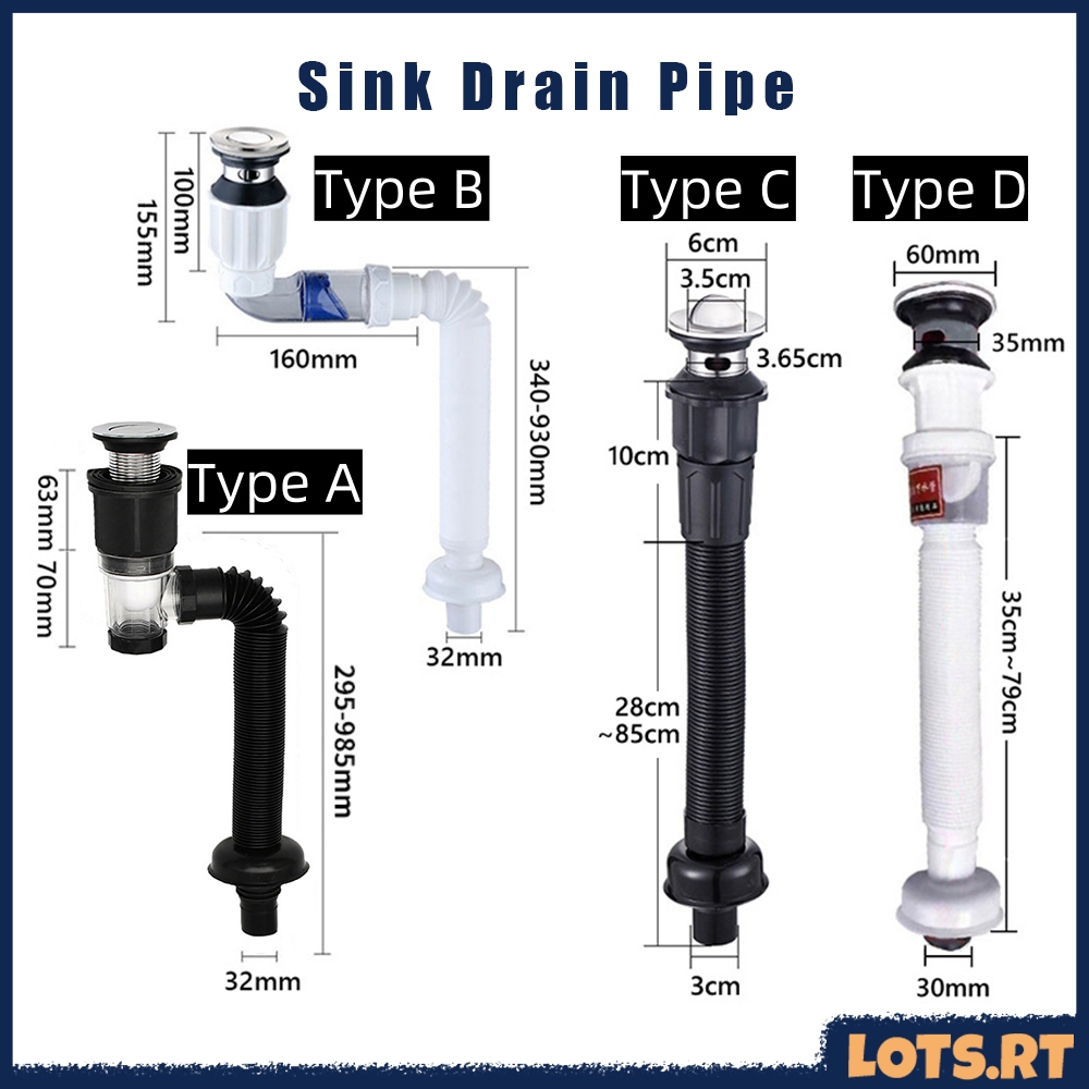 Universal Sink Drain Pipe Set Anti Odor Flexible Wash Basin Drainer ...