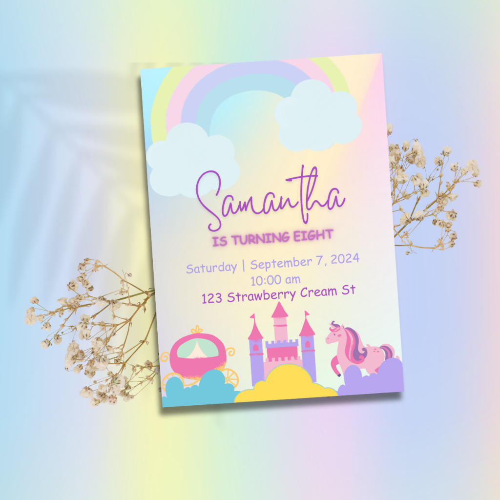 Personalized Birthday Invitation Unicorn 4 Blue 3R Size | Shopee ...