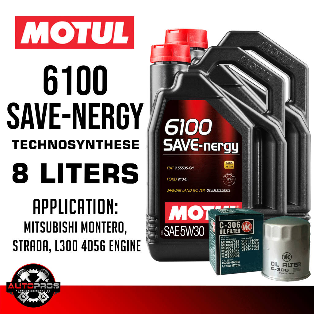 MOTUL 6100 SAVE-NERGY 5W-30 8 Liters Change Oil Bundle for Mitsubishi ...