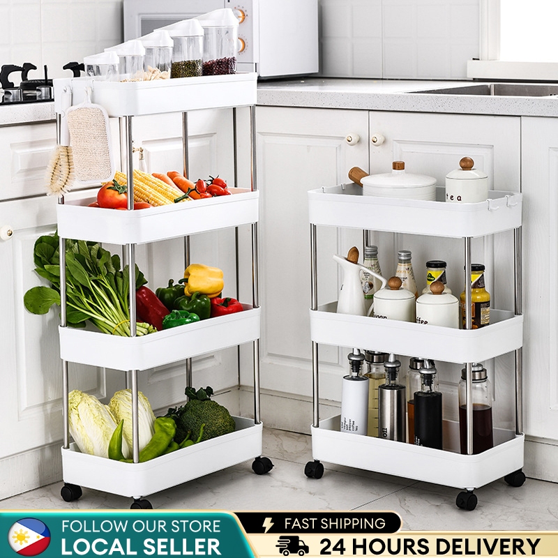 4 Layer Moving Rack Kitchen Storage Shelf Wall Cabinets Home Bedroom ...