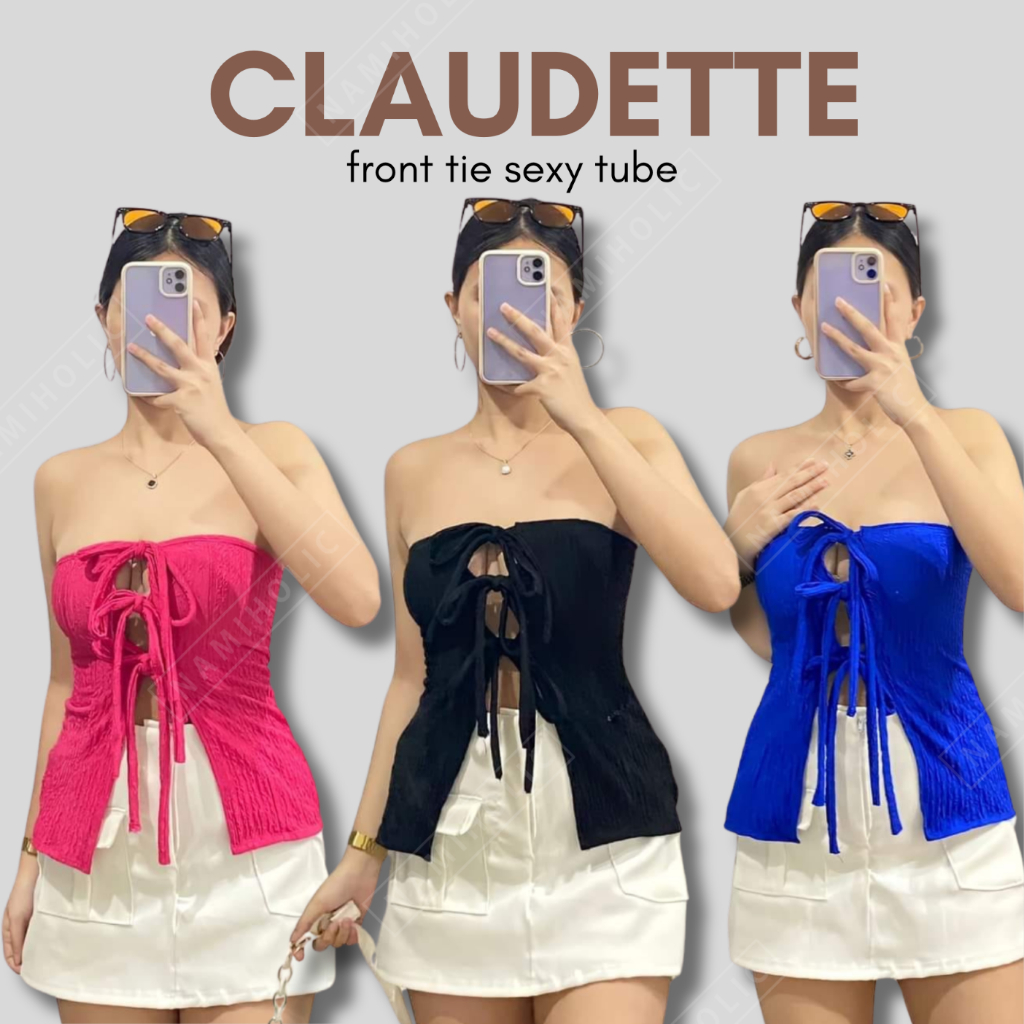 Namiholic Claudette Front Tie Sexy Tube I Bark Crepe Fabric I XS to SMALL | Shopee Philippines