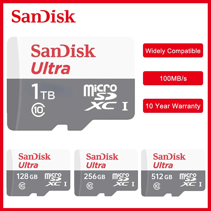 SanDisk Ultra Micro SDXC 128GB 256GB 512GB 1TB Class 10 UHS-I Memory Card (Speed up to 100MB/s ...