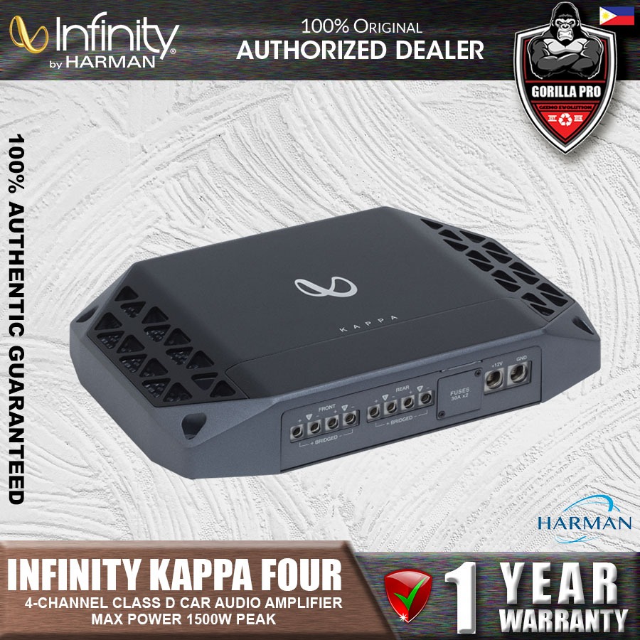 Infinity Kappa Four 4 Channel Class D Amplifier 1500W Peak 100W RMS x 4 Low Distortion 1 Year ...