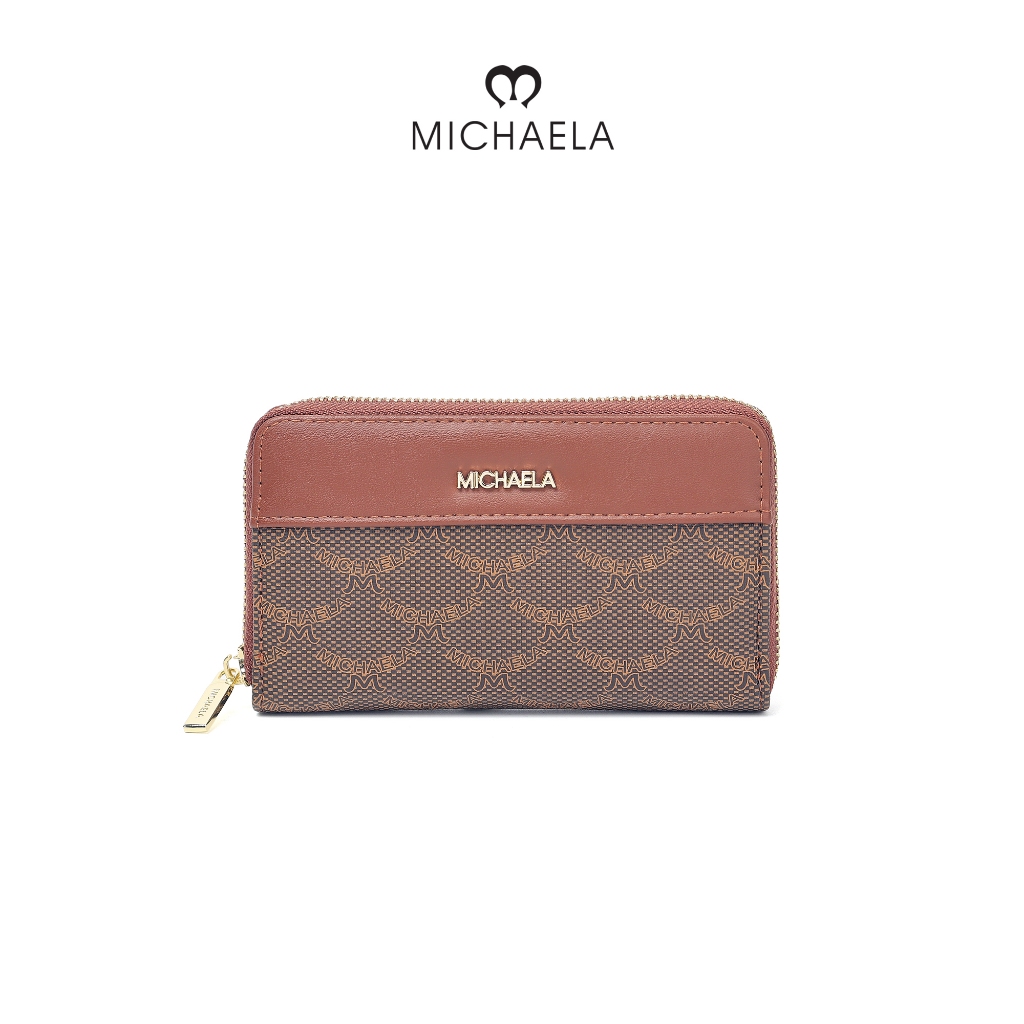 MICHAELA Two Tone Long Wallet 6 Card Slots Retro Letter Fan Print Zip ...