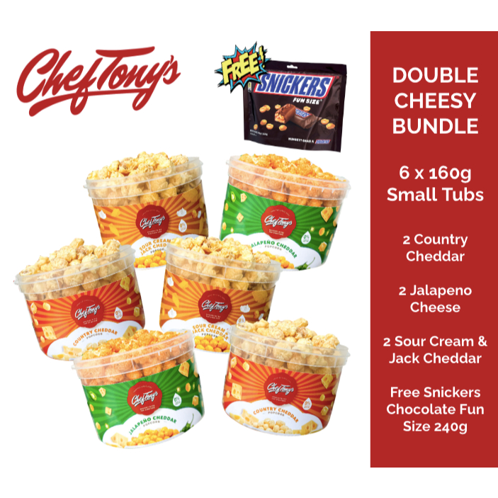 Double Cheesy Popcorn Snack Bundle by Chef Tony's I (Small Tub) with ...