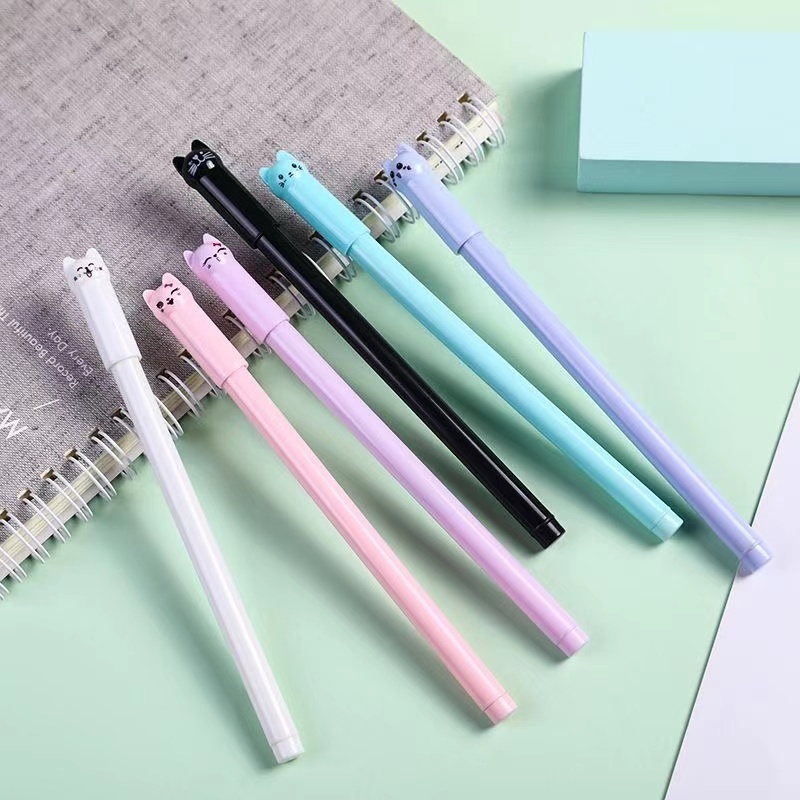 Creative Cat Gel Pens for Kids Students Cute Cartoon Cat Gel Pen Black ...