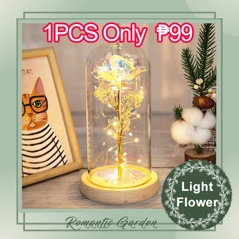 Mini Led Light Rose Artificial in Glass Dome Galaxy Rose Design as ...