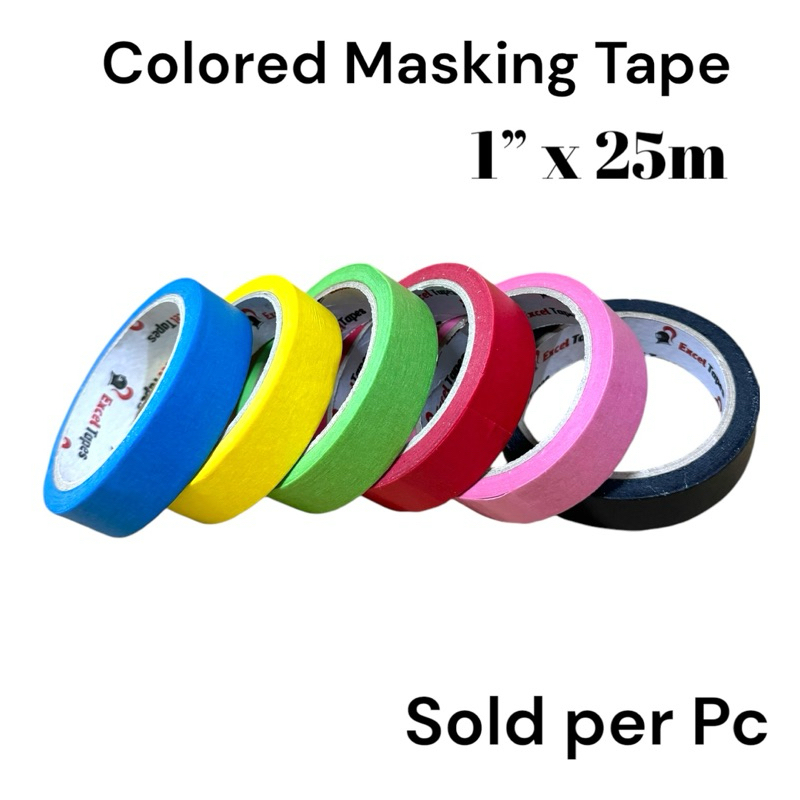 Colored Masking Tape 1” x 25m Assorted Colors (Washi Tape)Sold per Pc ...