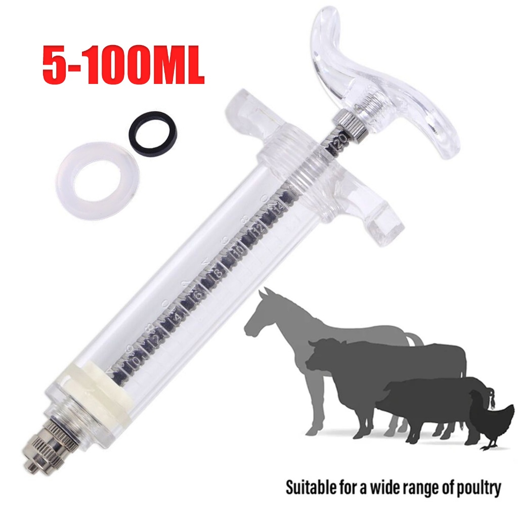 5-100ml Fiber glass Syringe Animal injector Heavy duty TPX Continuous ...