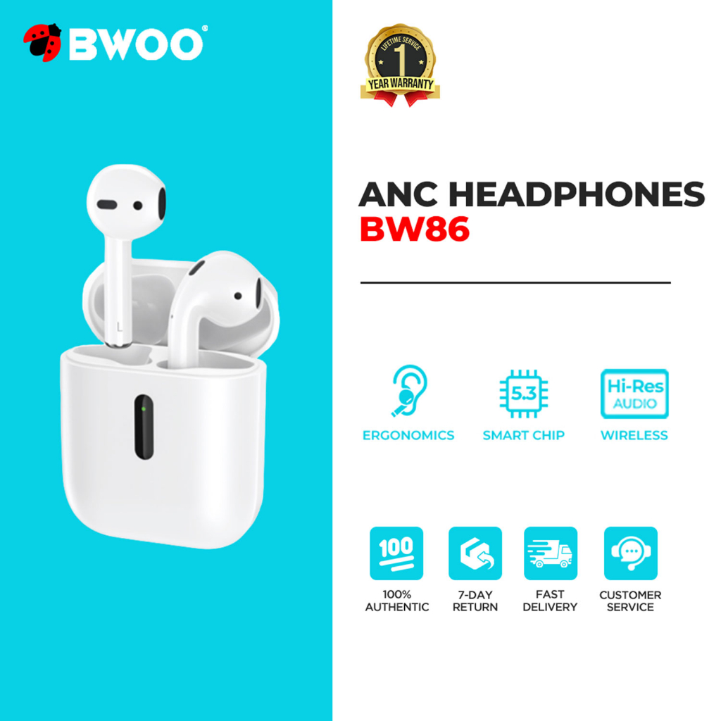 BWOO BW86 True Wireless Stereo Earphones - Half-In-Ear Design, Bluetooth V5.3 Connectivity ...